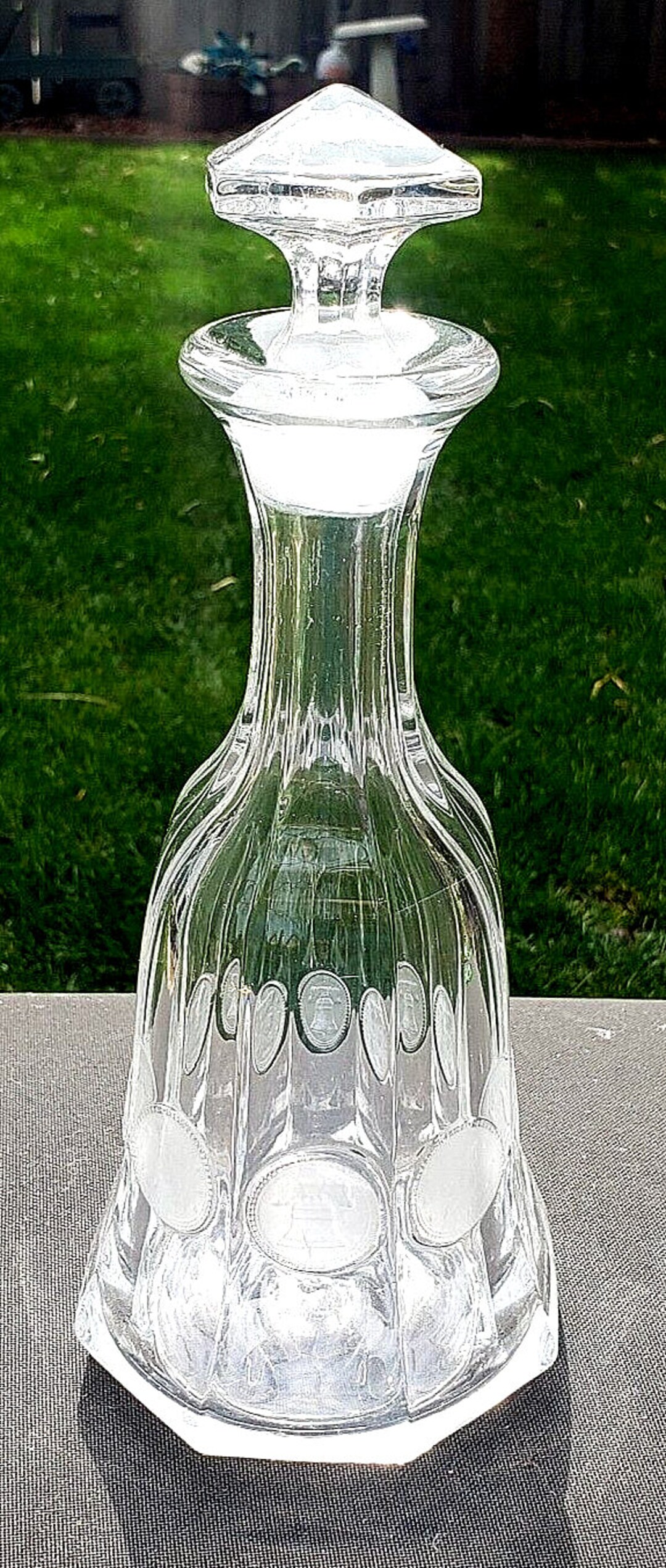 Vintage Crystal Clear Fostoria Coin Glass Decanter & Stopper 10 1/2 ...