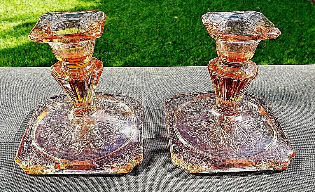 Vintage Pink Adam Candlestick Set / Pair - Etsy