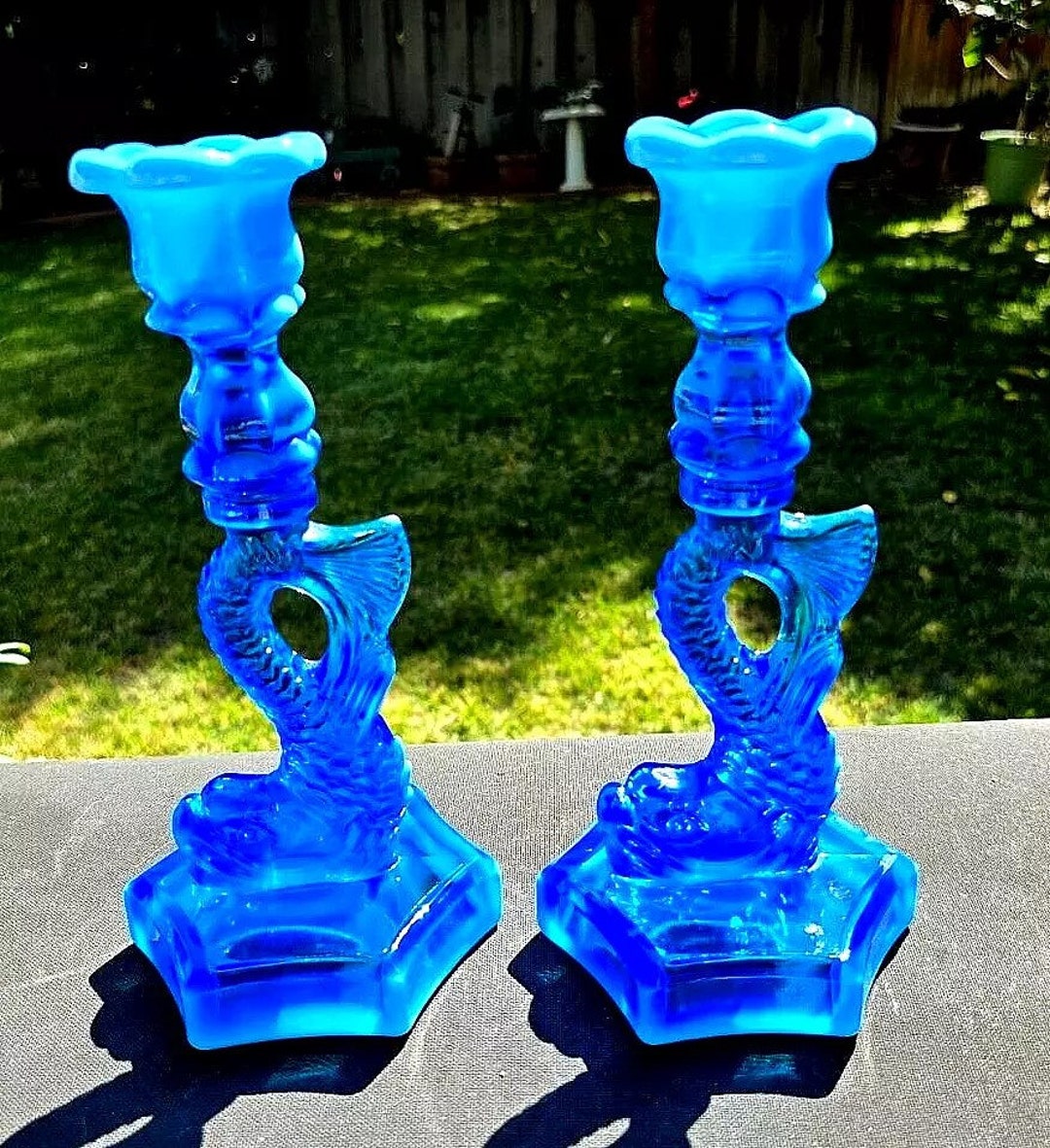 Vintage Rare Westmoreland Pair of Blue Opalescent Dolphin (koi ...