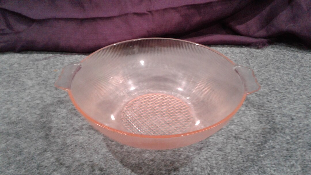 Vintage Pink Depression Glass "homespun" Fine Rib" 8 1/4" Large Berry ...