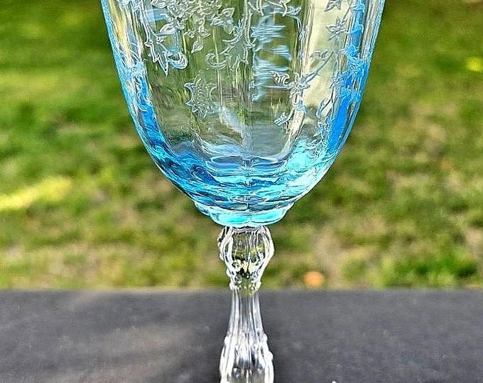 Two Fostoria Navarre Azure Blue Crystal Glasses, Vintage Water Goblet ...