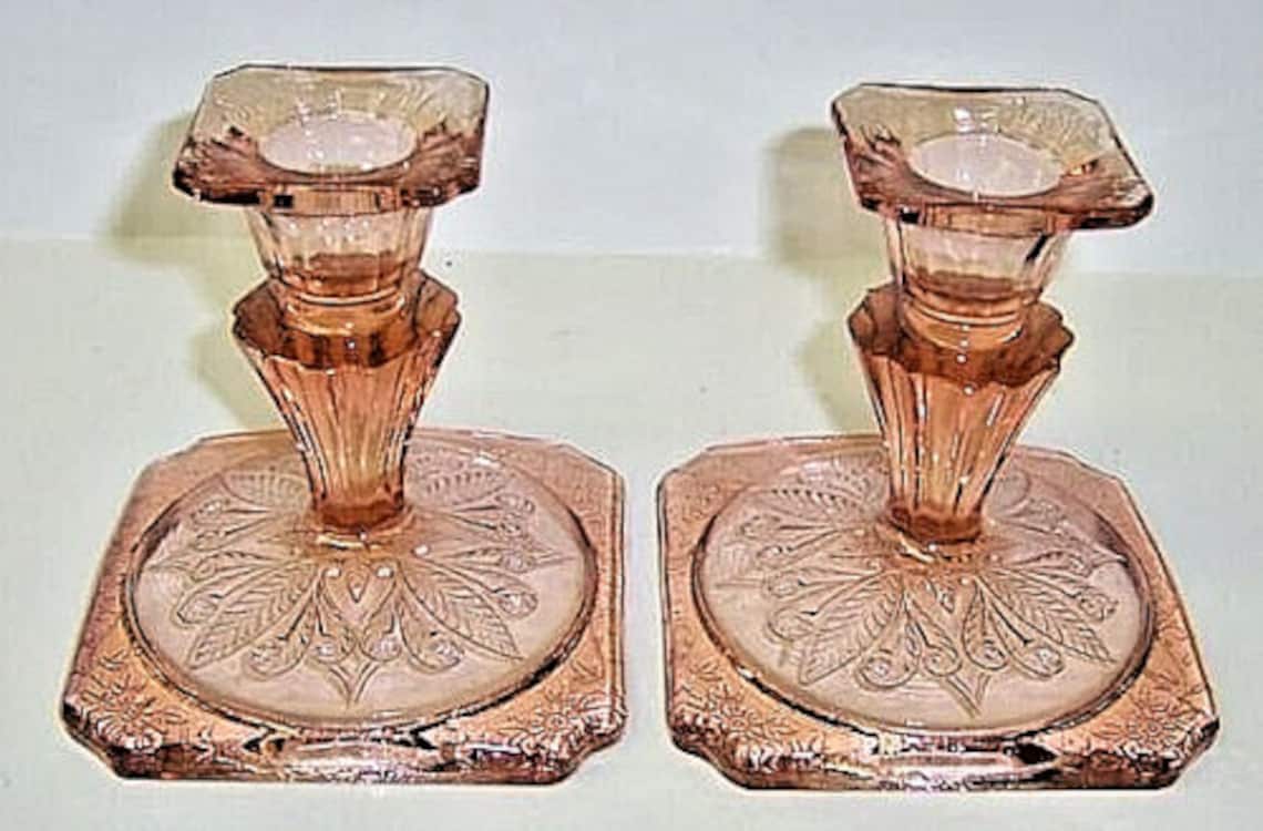 Vintage Pink Adam Candlestick Set / Pair - Etsy