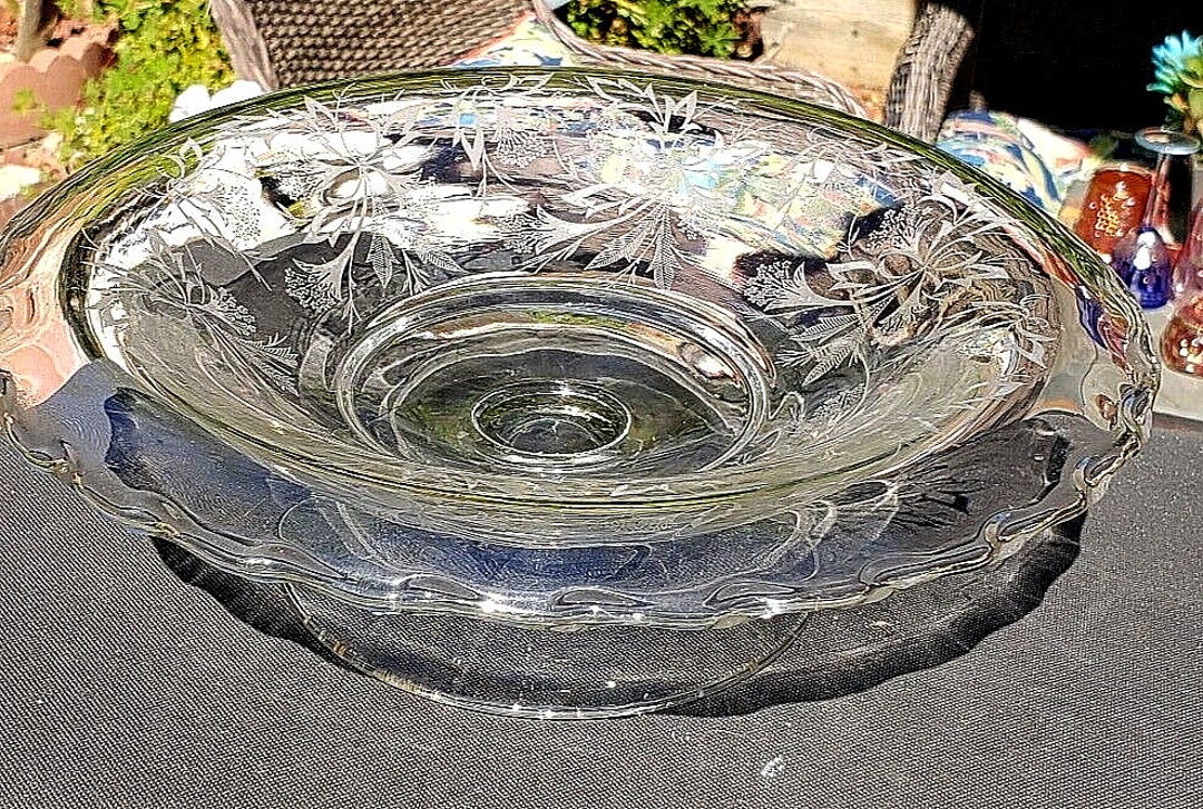 Vintage Crystal Fostoria Etched Heather 11" X 3 1/4" Footed Rolled Edge ...