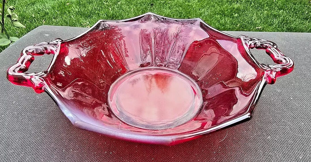 Vintage Imperial Glass Ruby Red Molly 2 Handle Bowl 7 1/2" X 5 1/2" X 1 ...