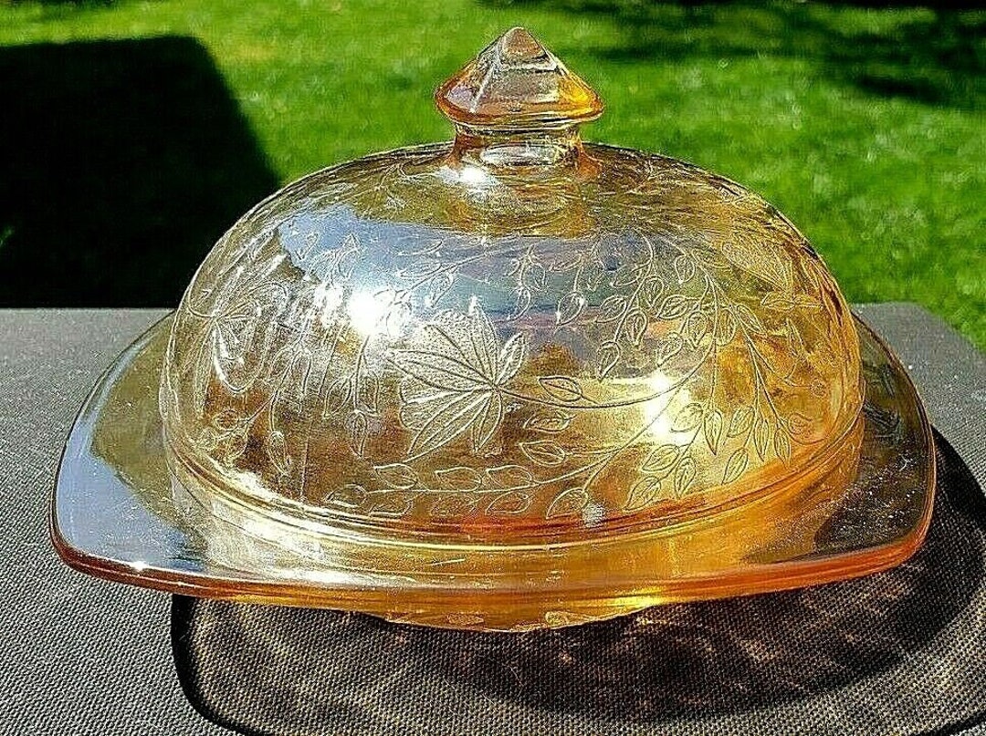 Vintage Iridescent / Carnival Floragold Louisa Round Covered Butter 6 1 ...