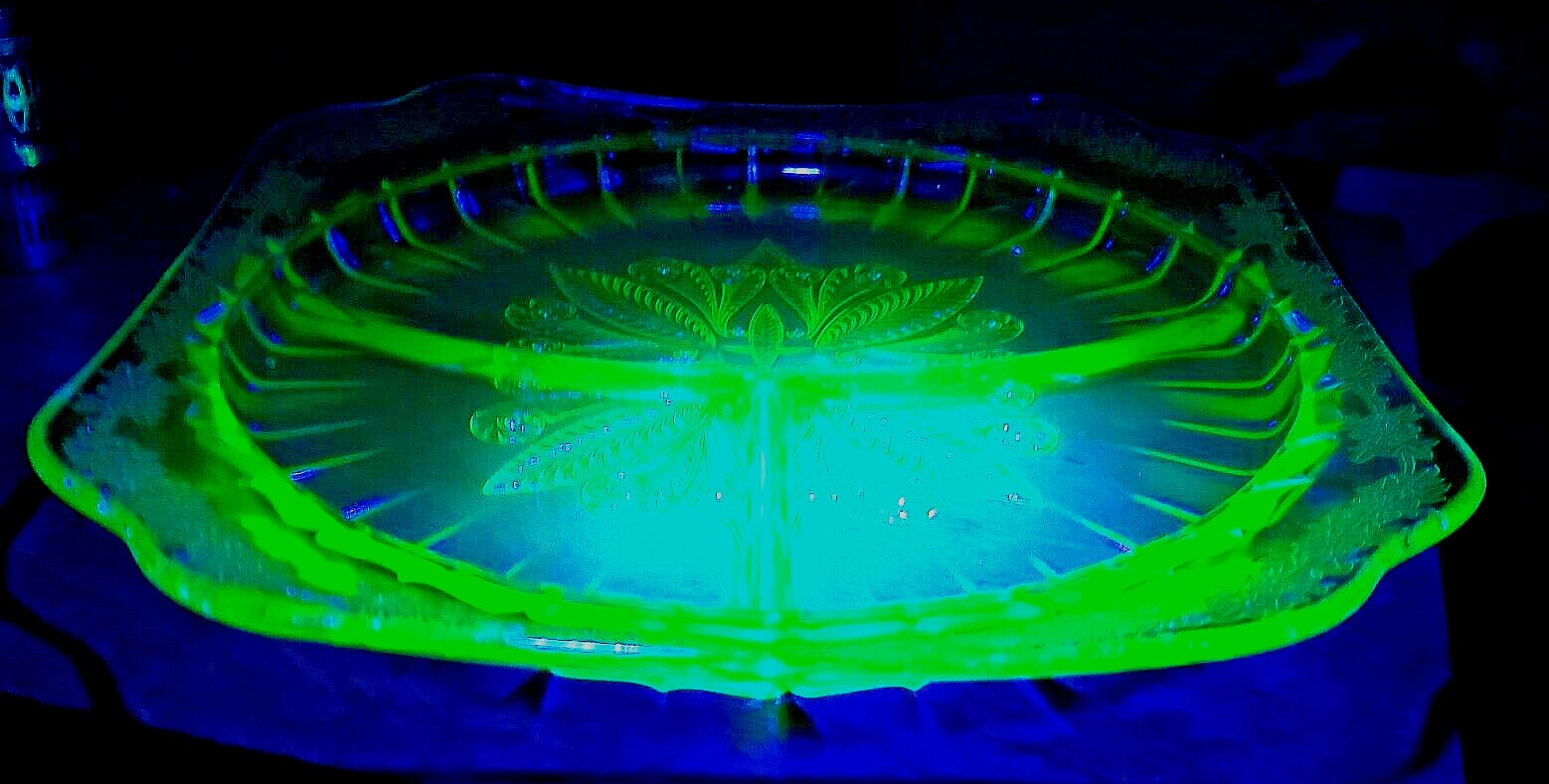 Vintage Uranium Vaseline Green Adam Depression Glass Grill Plate 9 1/2 ...
