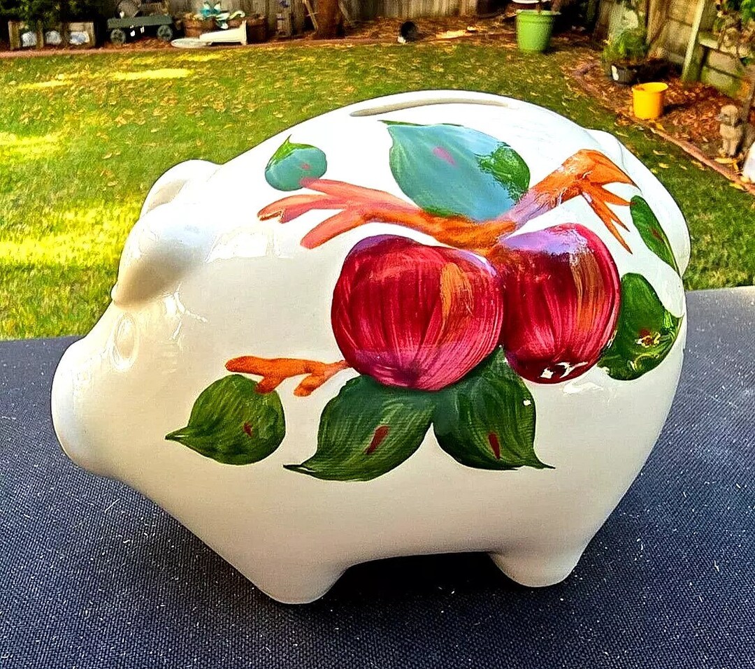 Vintage Rare Franciscan Apple Piggy Coin Bank Original Rubber Stopper ...