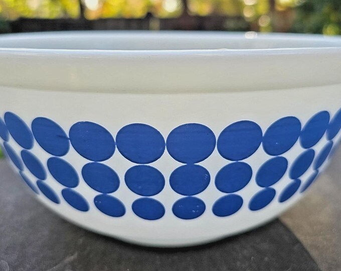 Vintage Pyrex Blue Polka Dot Mixing Bowl 8 3/4" # 403 2 1/2 Qt. White ...