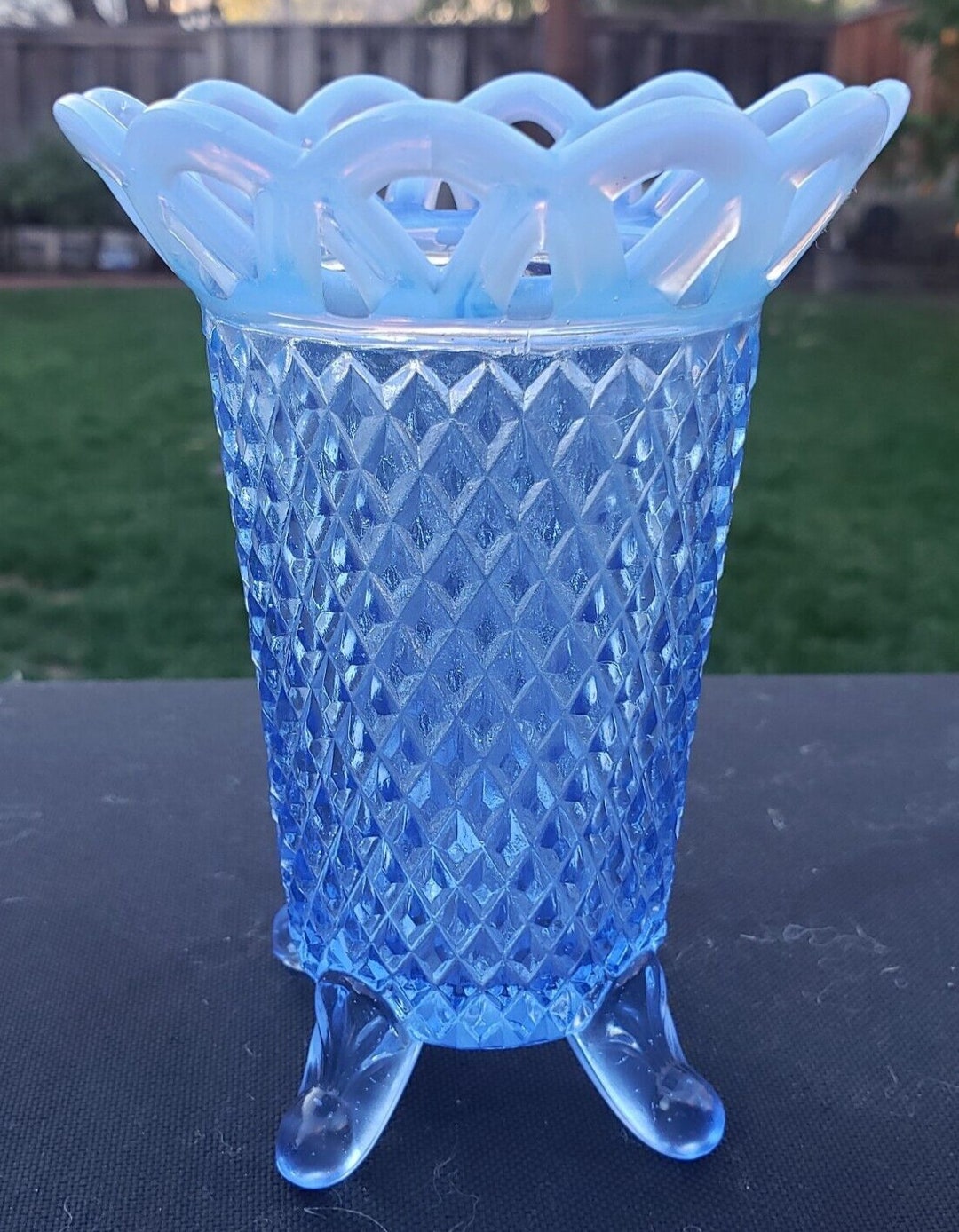 Vintage Imperial Glass Katy Blue Laced Edge 4 Footed Vase - Etsy