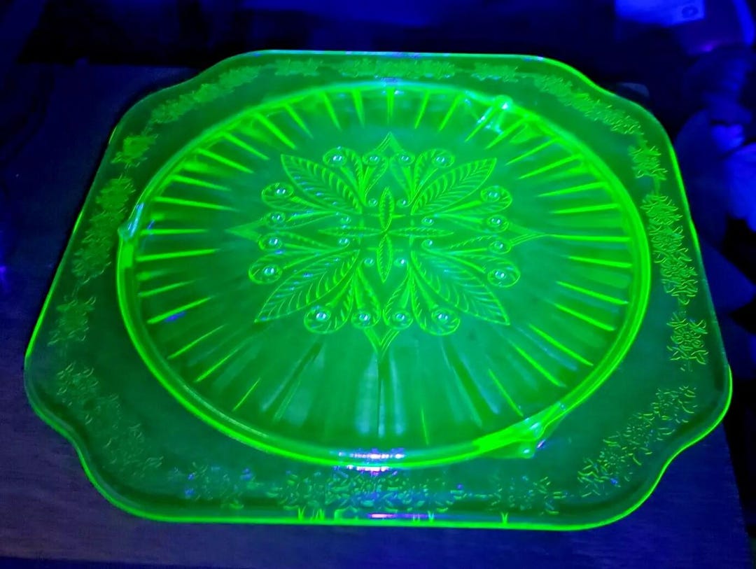 Vintage Uranium Vaseline Green Adam Depression Glass 10" Footed Cake ...