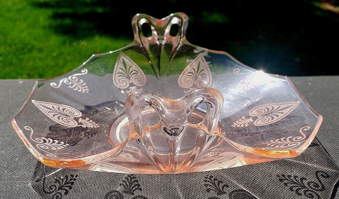 Vintage Fostoria Pink rose Trojan 2375 Bon Bon With Bow Handle 6 3/4 ...