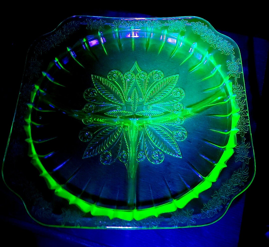 Vintage Uranium Vaseline Green Adam Depression Glass Grill Plate 9 1/2 ...