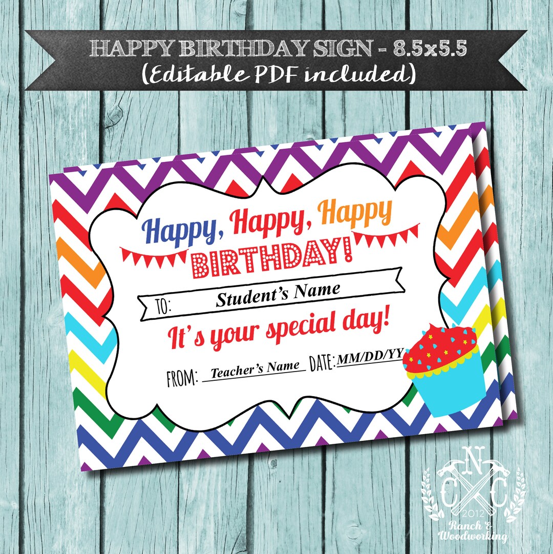 Student Happy Birthday Printable Card Editable PDF Birthday Month ...