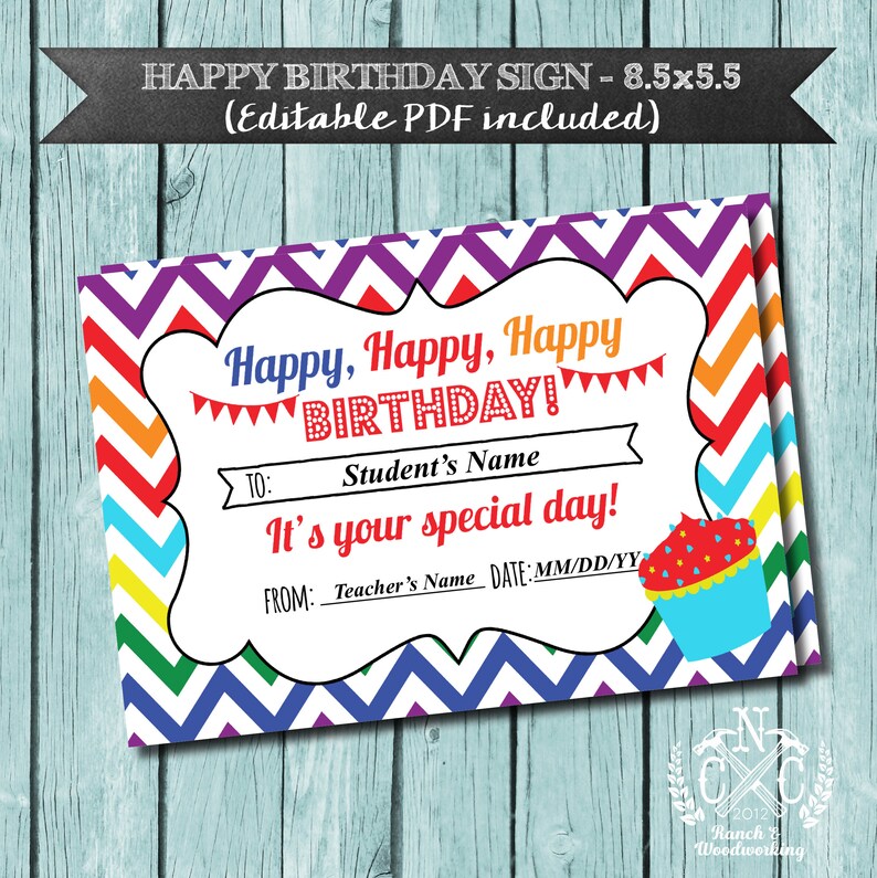 Student Happy Birthday Printable Card Editable PDF Birthday Month ...