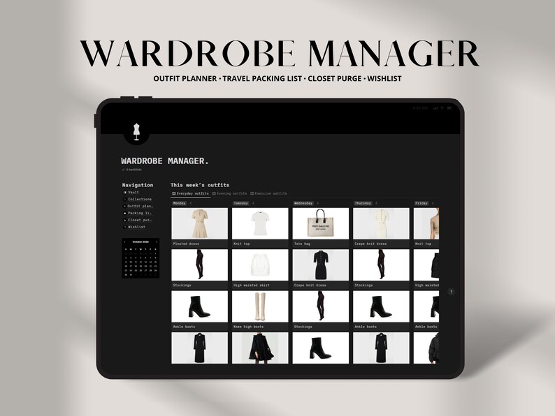 Notion Template Wardrobe Manager Dark Mode Notion Outfit - Etsy