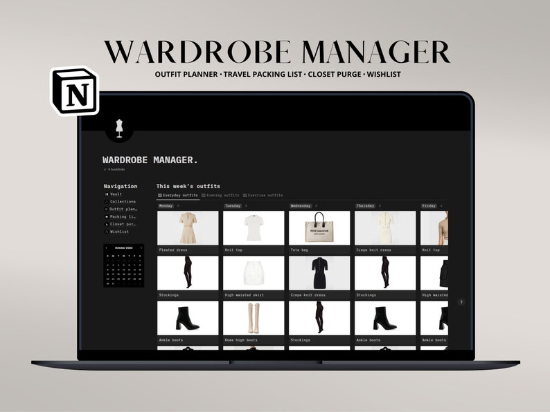 Notion Template Wardrobe Manager Dark Mode Notion Outfit - Etsy