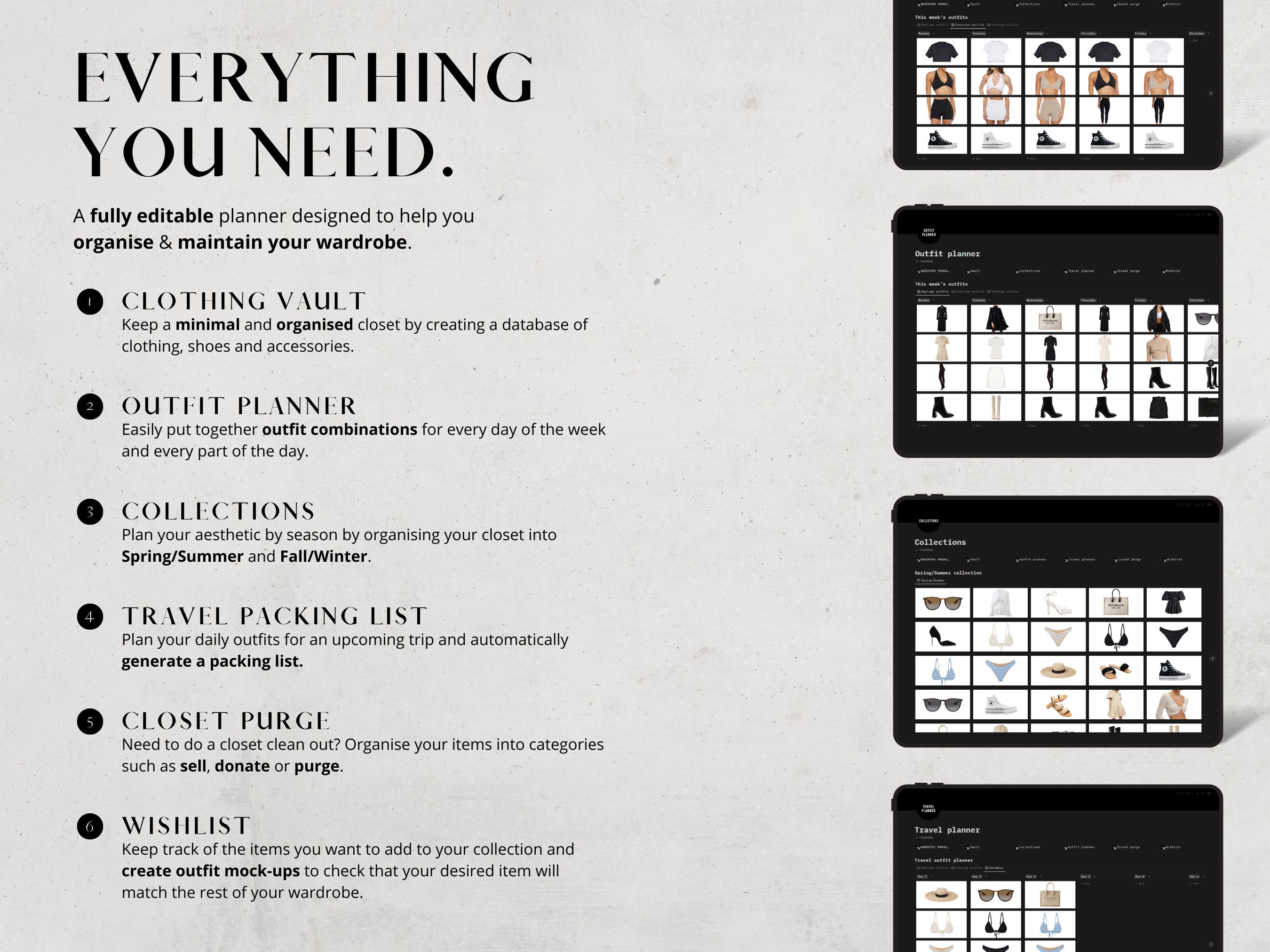 Notion Template Wardrobe Manager, Dark Mode Notion Outfit Planner ...