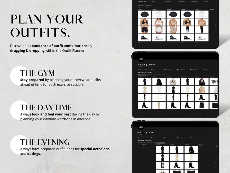Notion Template Wardrobe Manager, Dark Mode Notion Outfit Planner ...