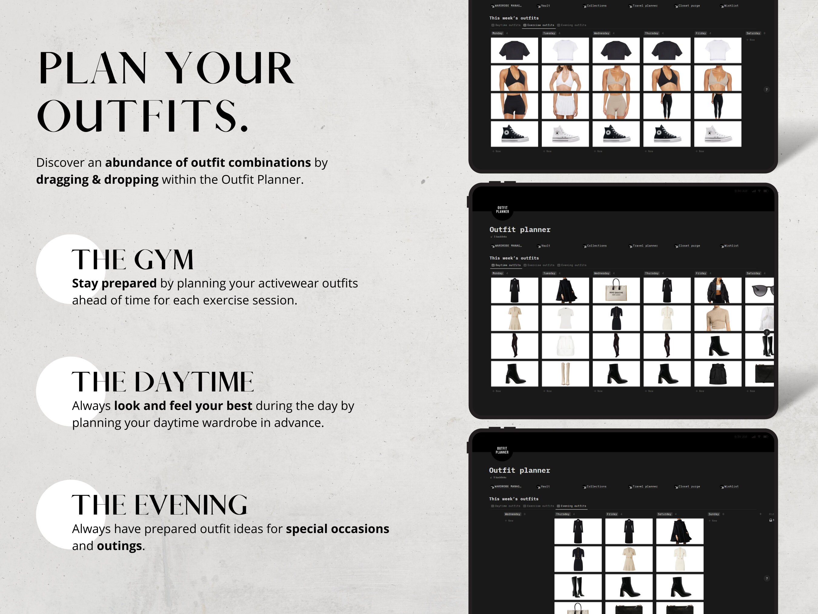 Notion Template Wardrobe Manager, Dark Mode Notion Outfit Planner ...