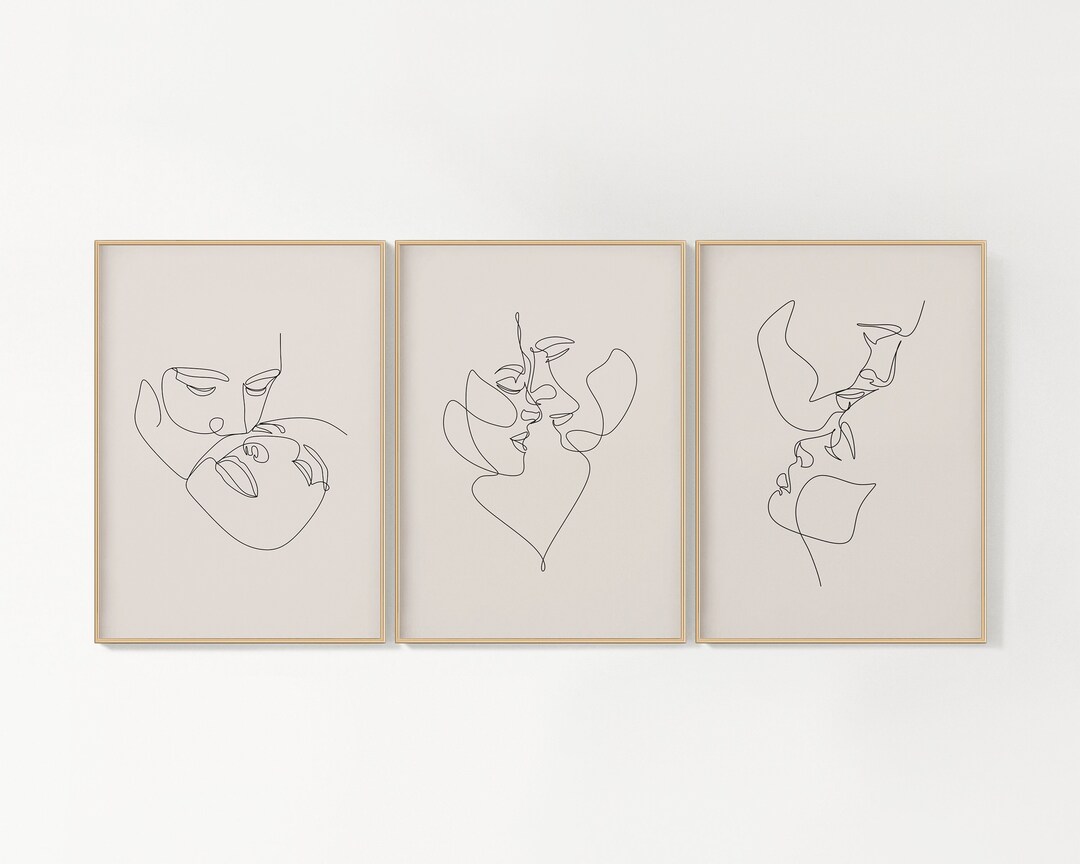 Couple One Line Drawing, Minimalist Line Art, Bedroom Wall Art, Gallery ...