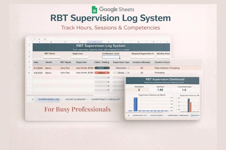 RBT Supervision Log & Hour Tracker | ABA Supervision Documentation ...