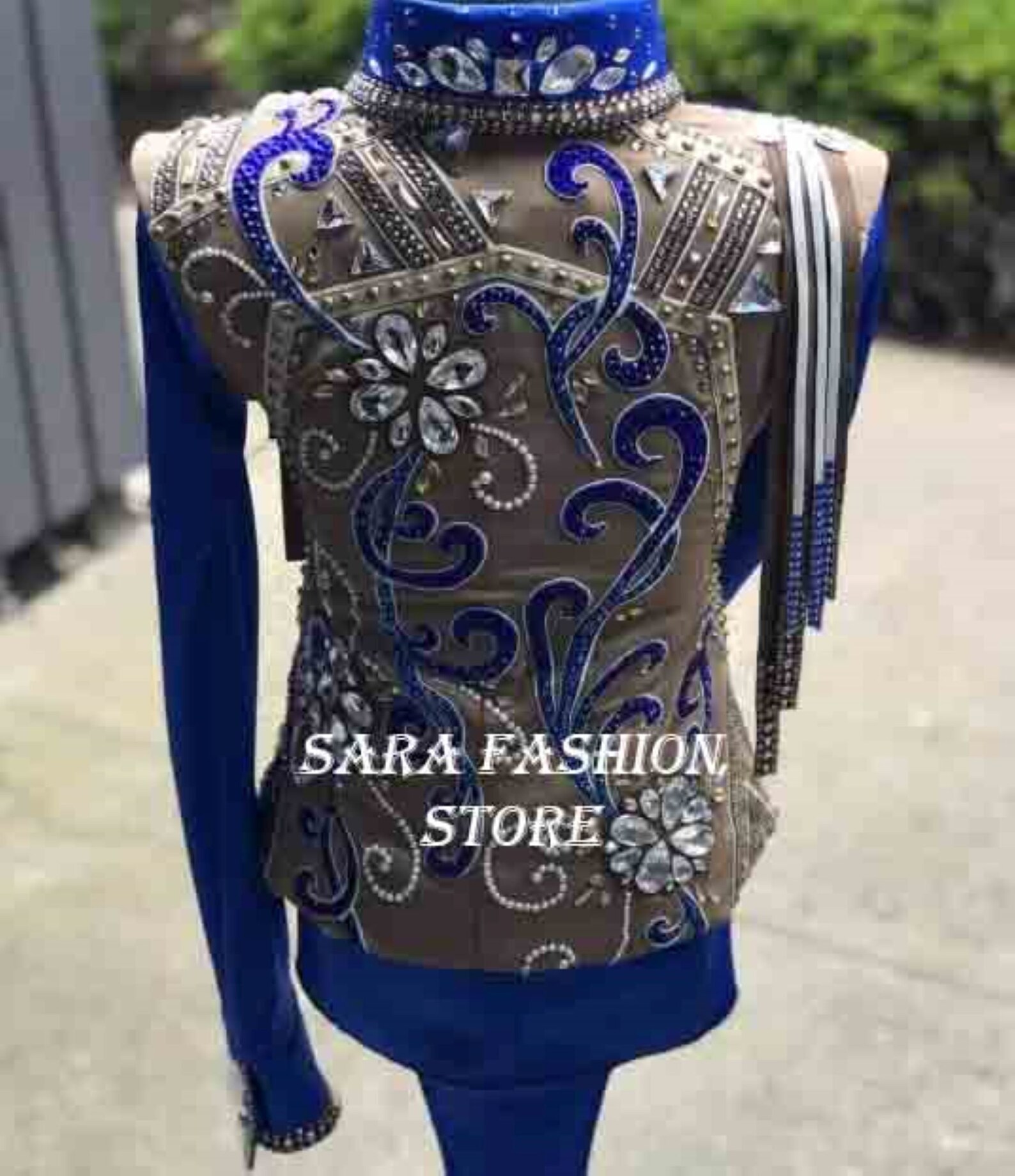 Western Women Show Vest Blue Base Show Bolero With Blue, Gold and Clear ...