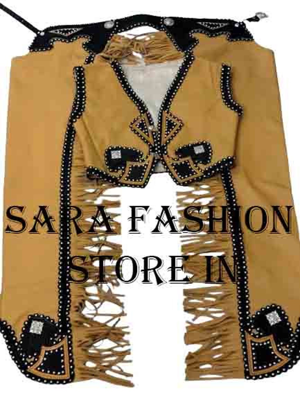 Leather Vest With Fringed Chap Custom Made Chap Handmade Chap Leather ...