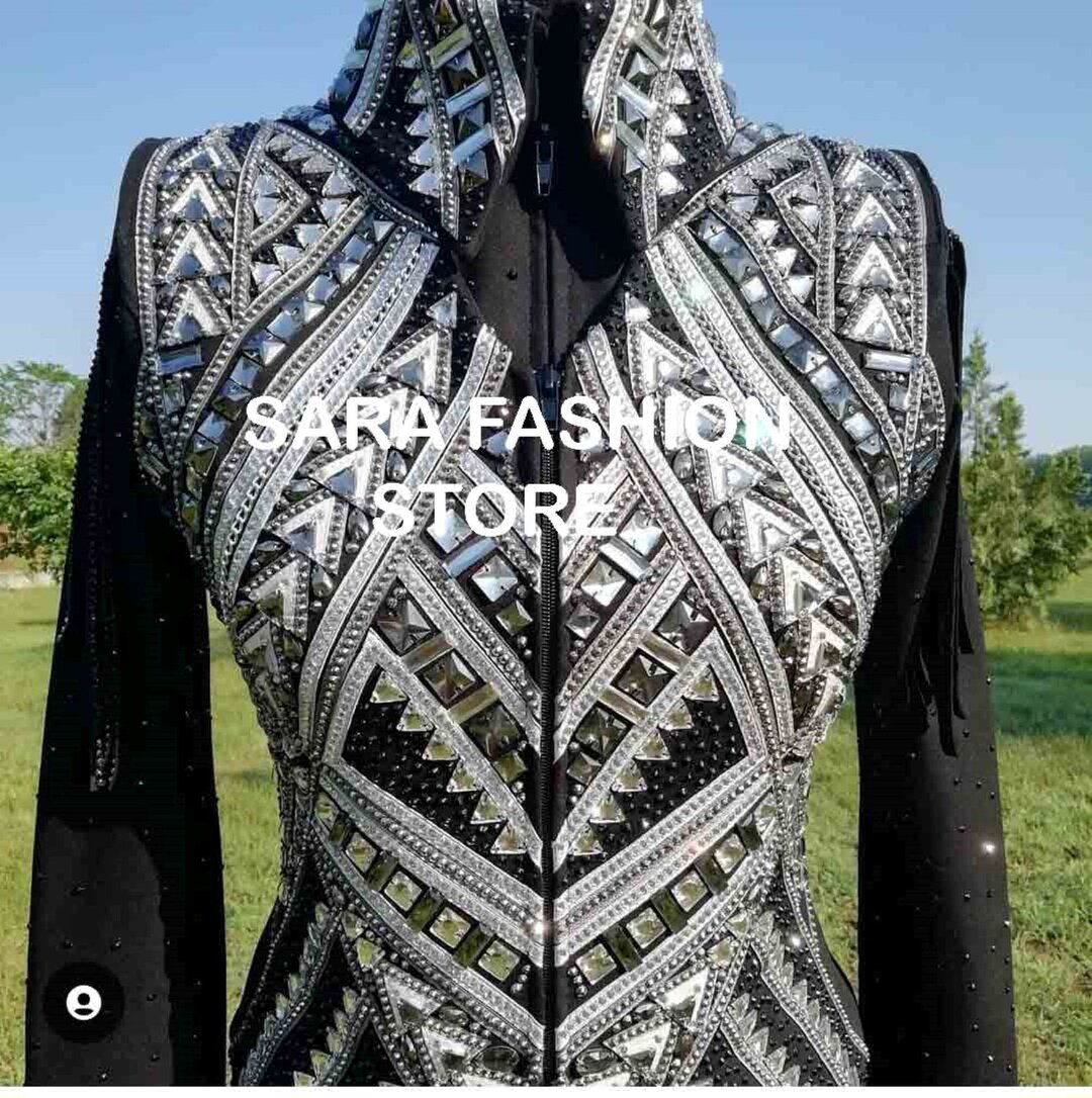 Western Women Show Vest & Shirt Black Base Show Vest With Shirt , Clear ...