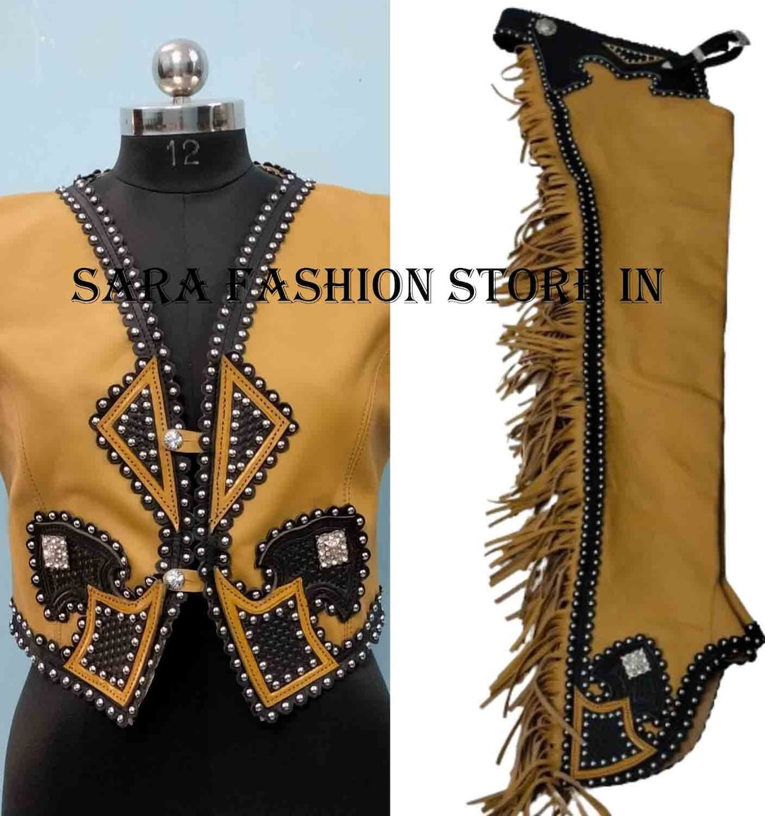 Leather Vest With Fringed Chap Custom Made Chap Handmade Chap Leather ...