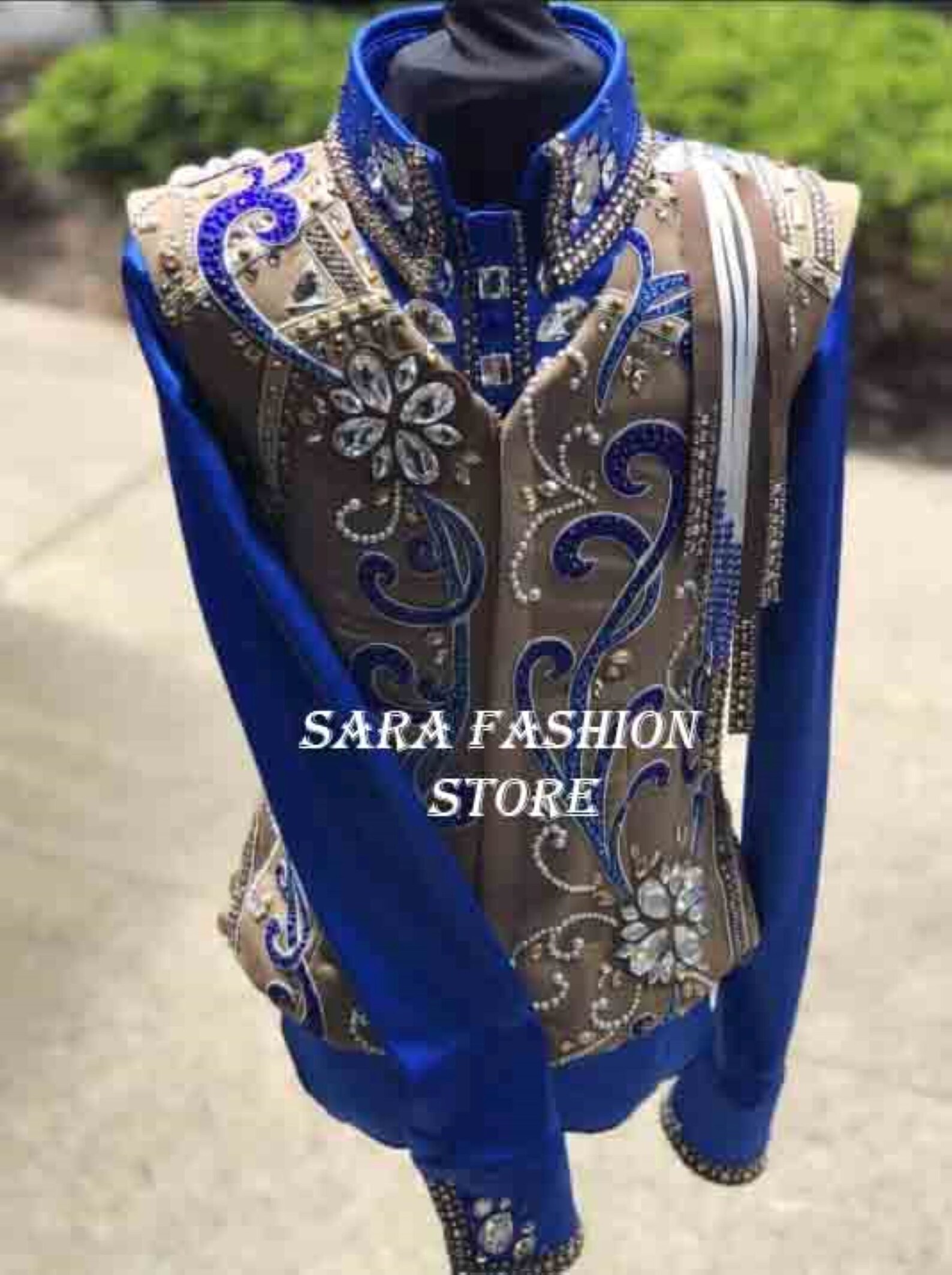 Western Women Show Vest Blue Base Show Bolero With Blue, Gold and Clear ...