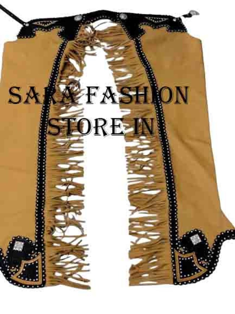 Leather Vest With Fringed Chap Custom Made Chap Handmade Chap Leather ...