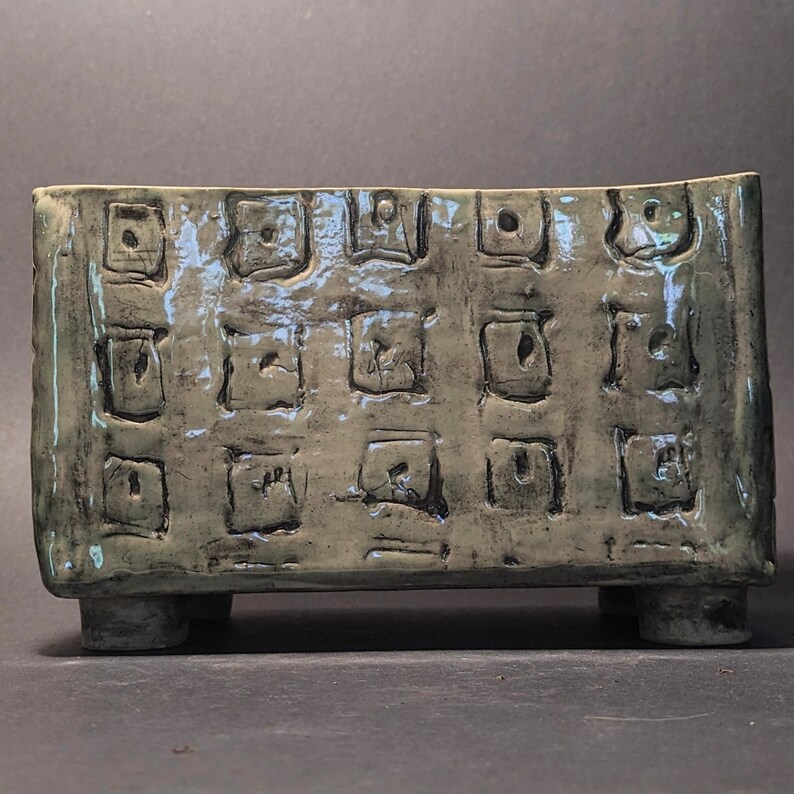 5" Ceramic Planter/ Cache Pot Rectangle With Squares Pattern - Etsy