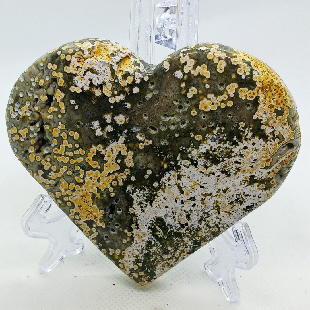 Ocean Jasper Heart Carving: Polished Madagascar Crystal With Stand (3.7 ...