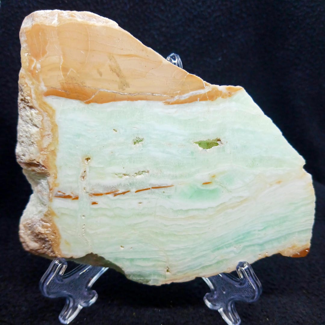 Polished Caribbean Calcite Slab With Acrylic Stand: Blue Calcite ...