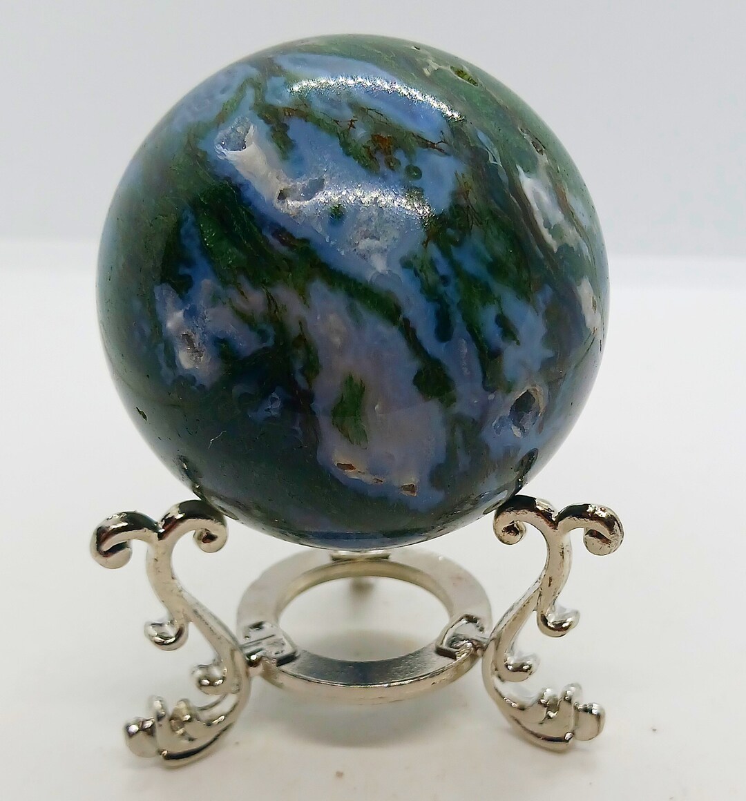 Blue Moss Agate Sphere Small Agate Crystal Sphere Tree Moss Agate Crystal Druzy Blue Moss Agate ...
