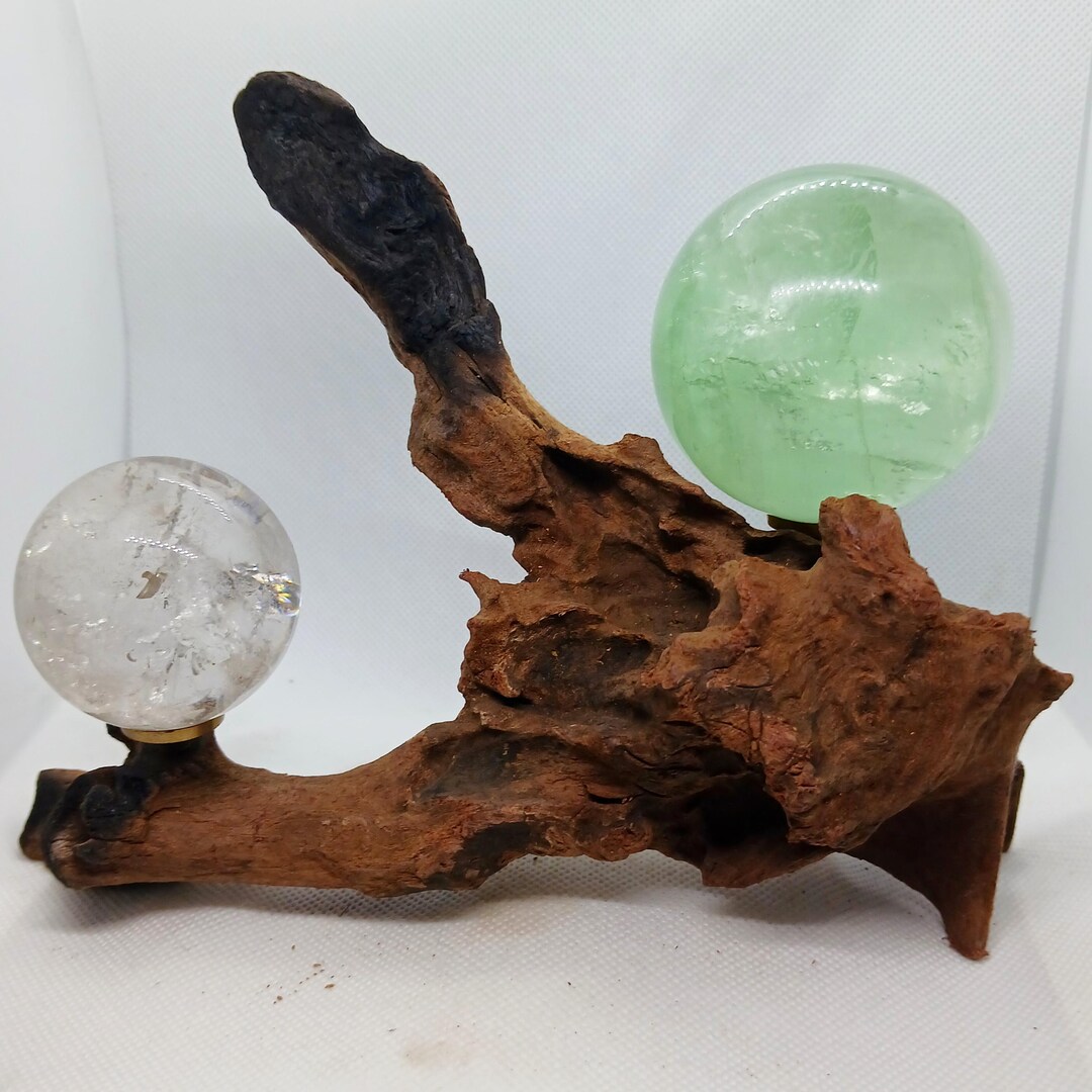 Large Wooden Sphere Holder for 2 Spheres Natural Wood Sphere Stand ...