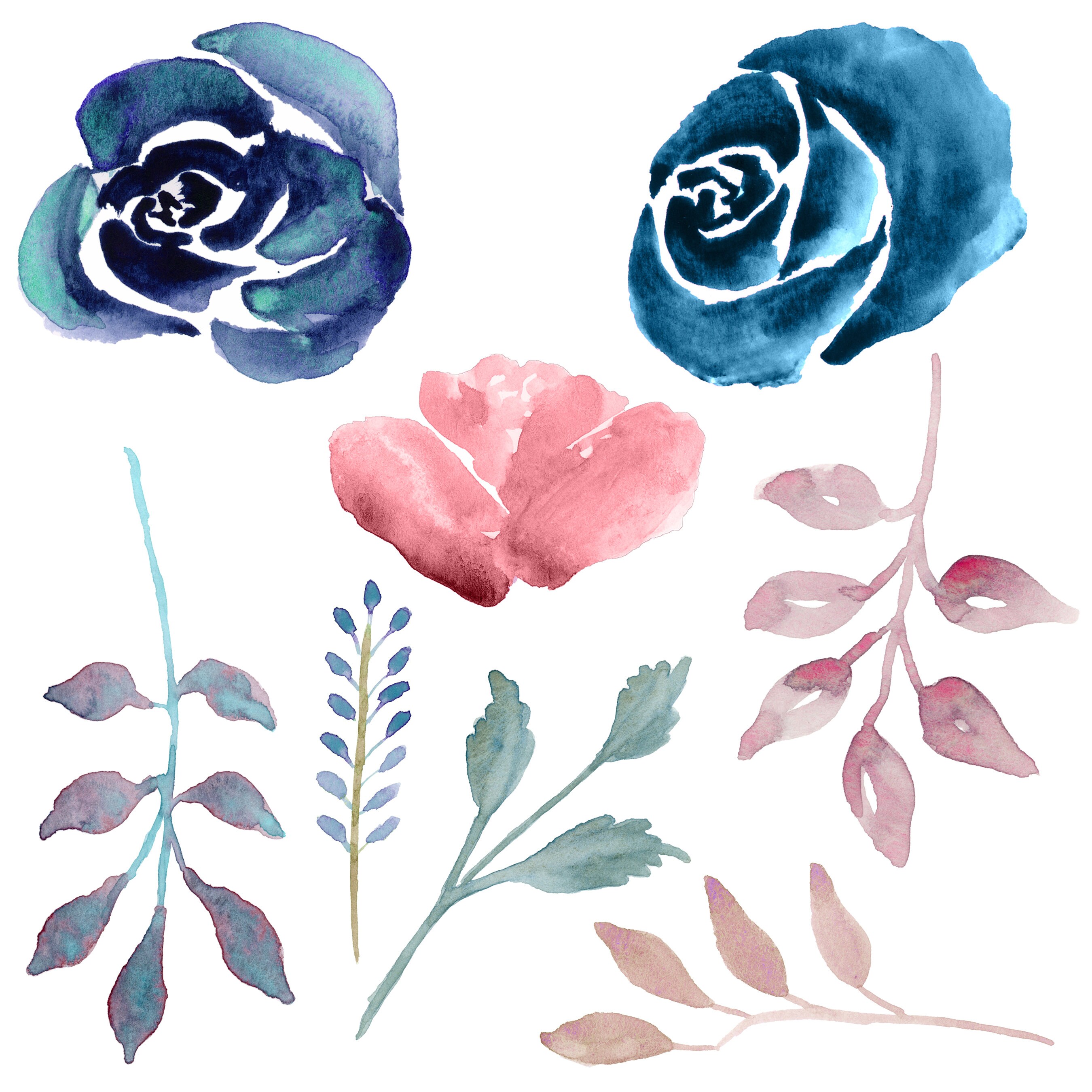 Blue Rose Bouquets and Elements Real Hand Painted Watercolor High ...