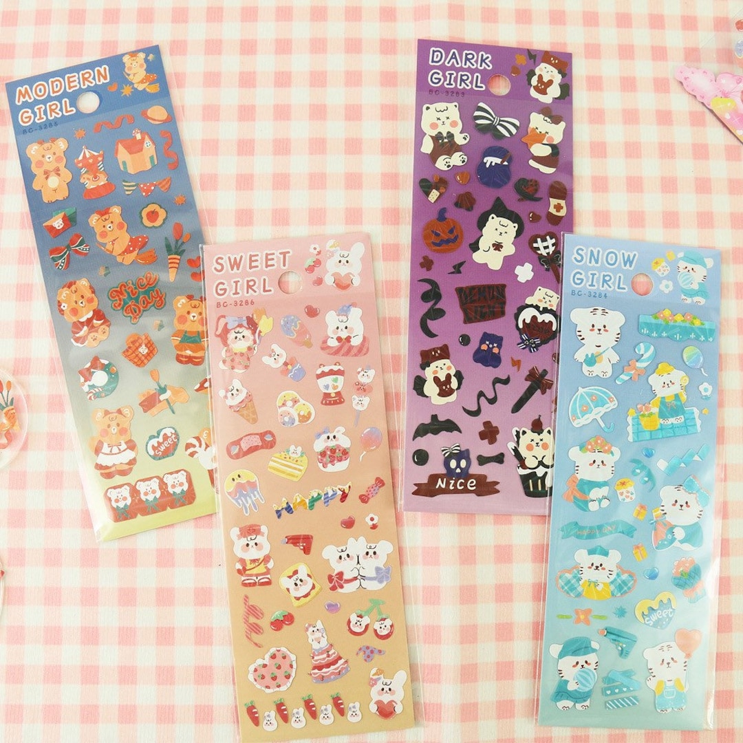 Holographic Cute Bear Cartoon Sticker Sheet - Etsy
