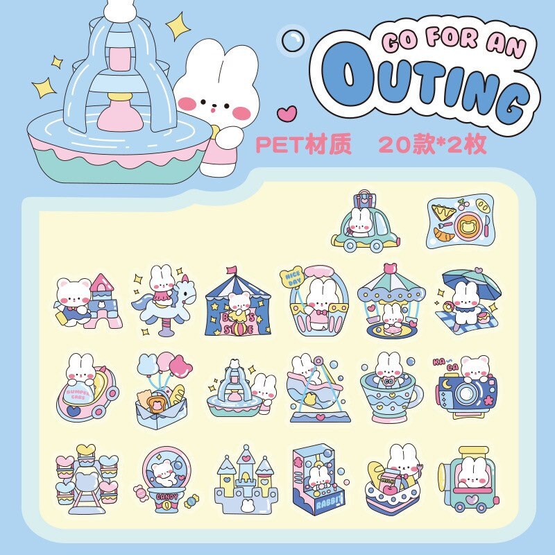 40 Piece Cartoon Bunny Rabbit Sticker Pack - Etsy