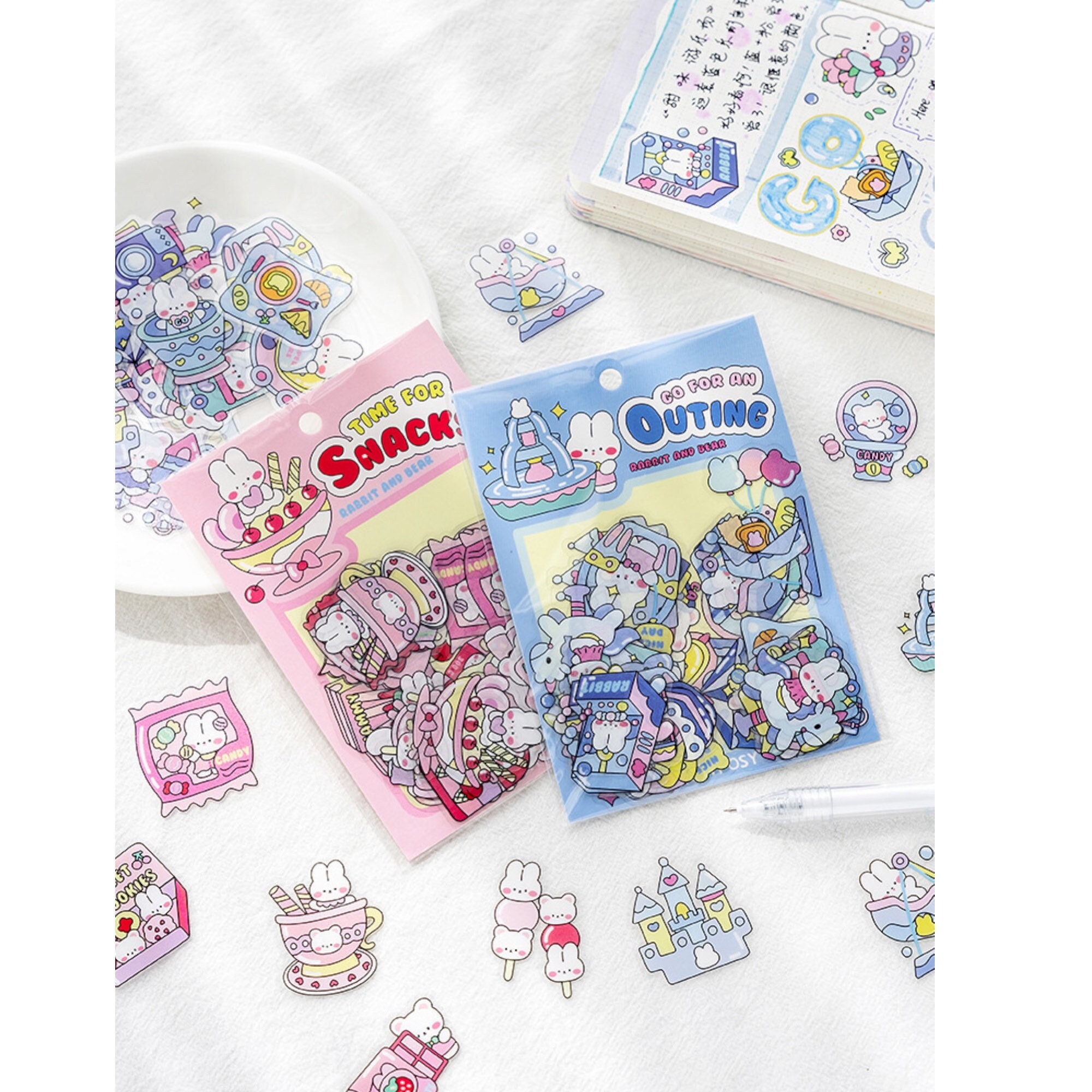 40 Piece Cartoon Bunny Rabbit Sticker Pack - Etsy