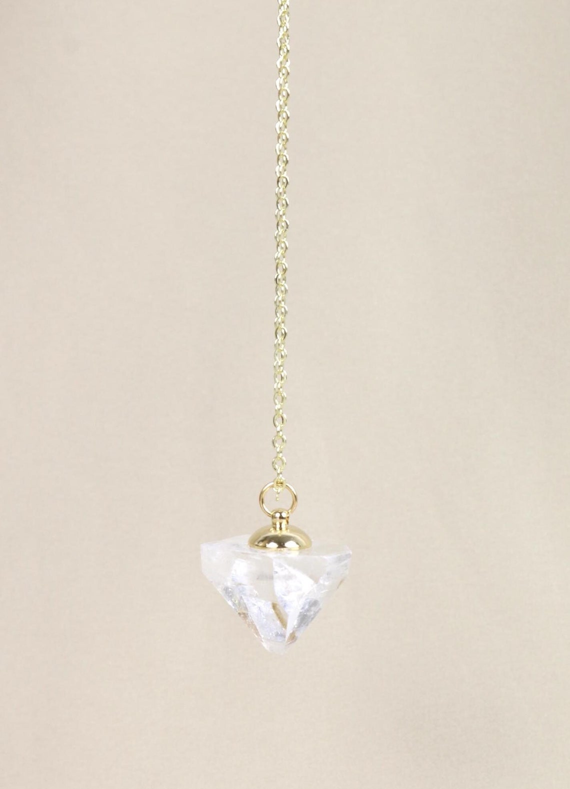 Natural Apophyllite Crystal 14K Gold Plated Pendulum Pendant Necklace ...