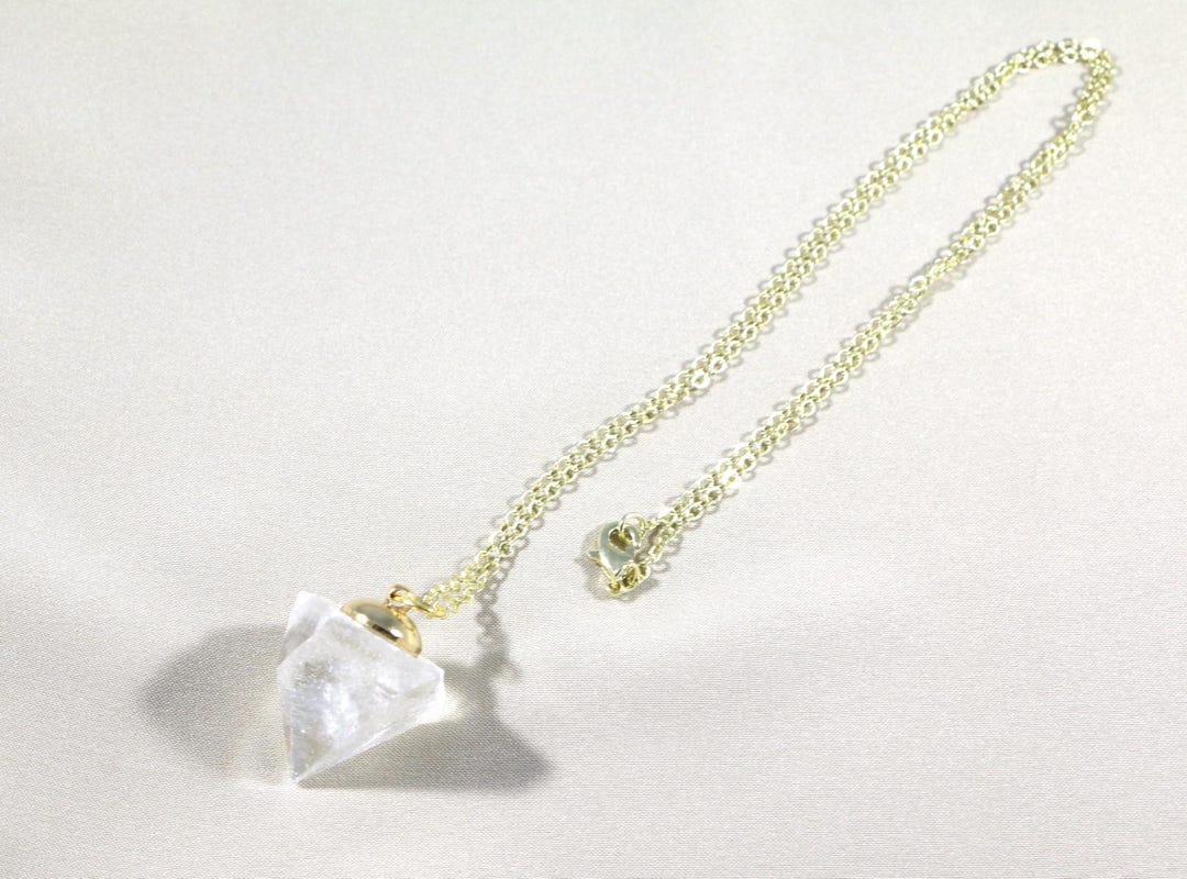 Natural Apophyllite Crystal 14K Gold Plated Pendulum Pendant Necklace ...