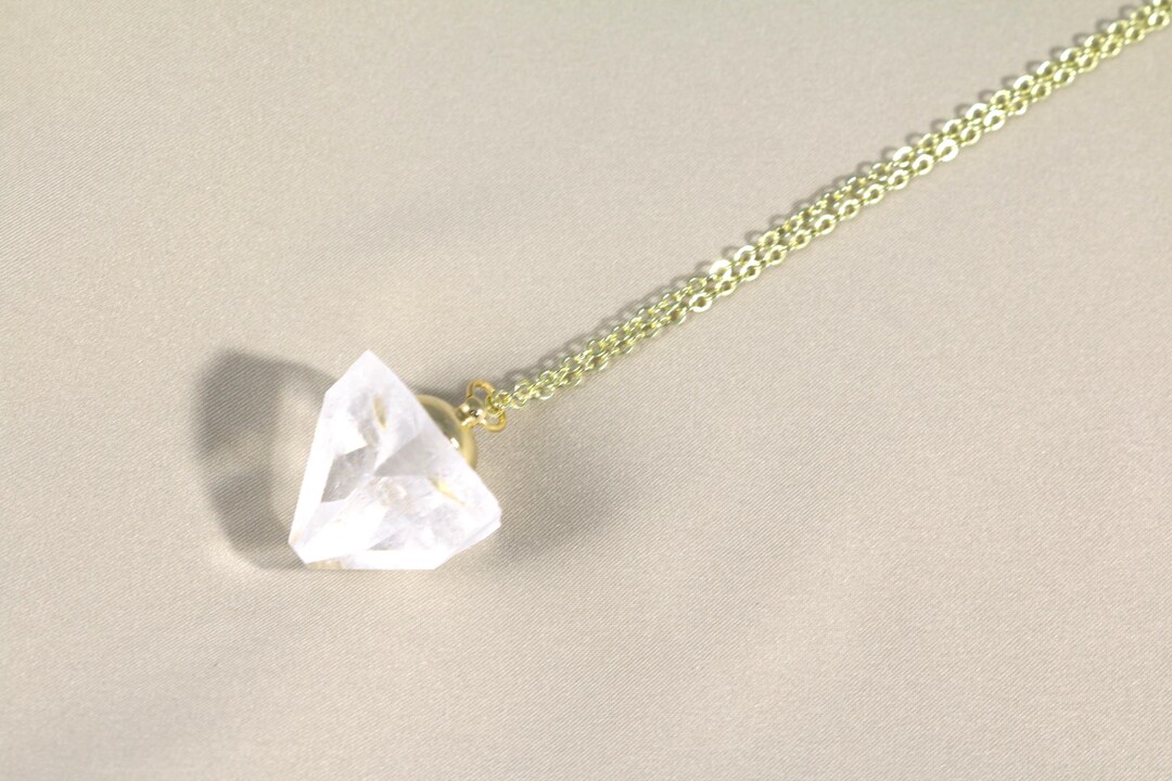 Natural Apophyllite Crystal 14 K Gold Plated Pendulum Pendant Necklace ...