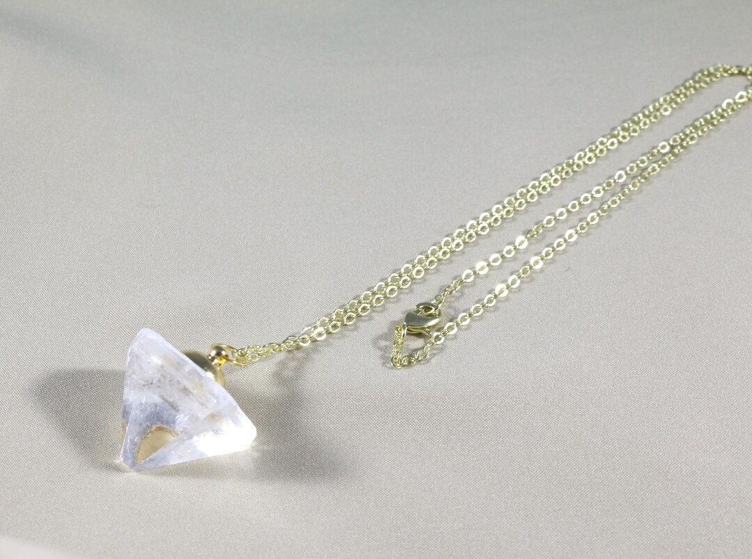 Natural Apophyllite Crystal 14K Gold Plated Pendulum Pendant Necklace ...
