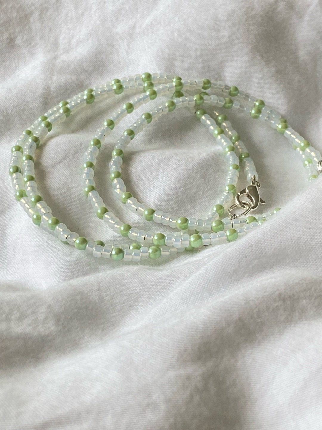 Light Green Seed Bead Necklace Seed Bead Necklace, Greenwhite Choker ...