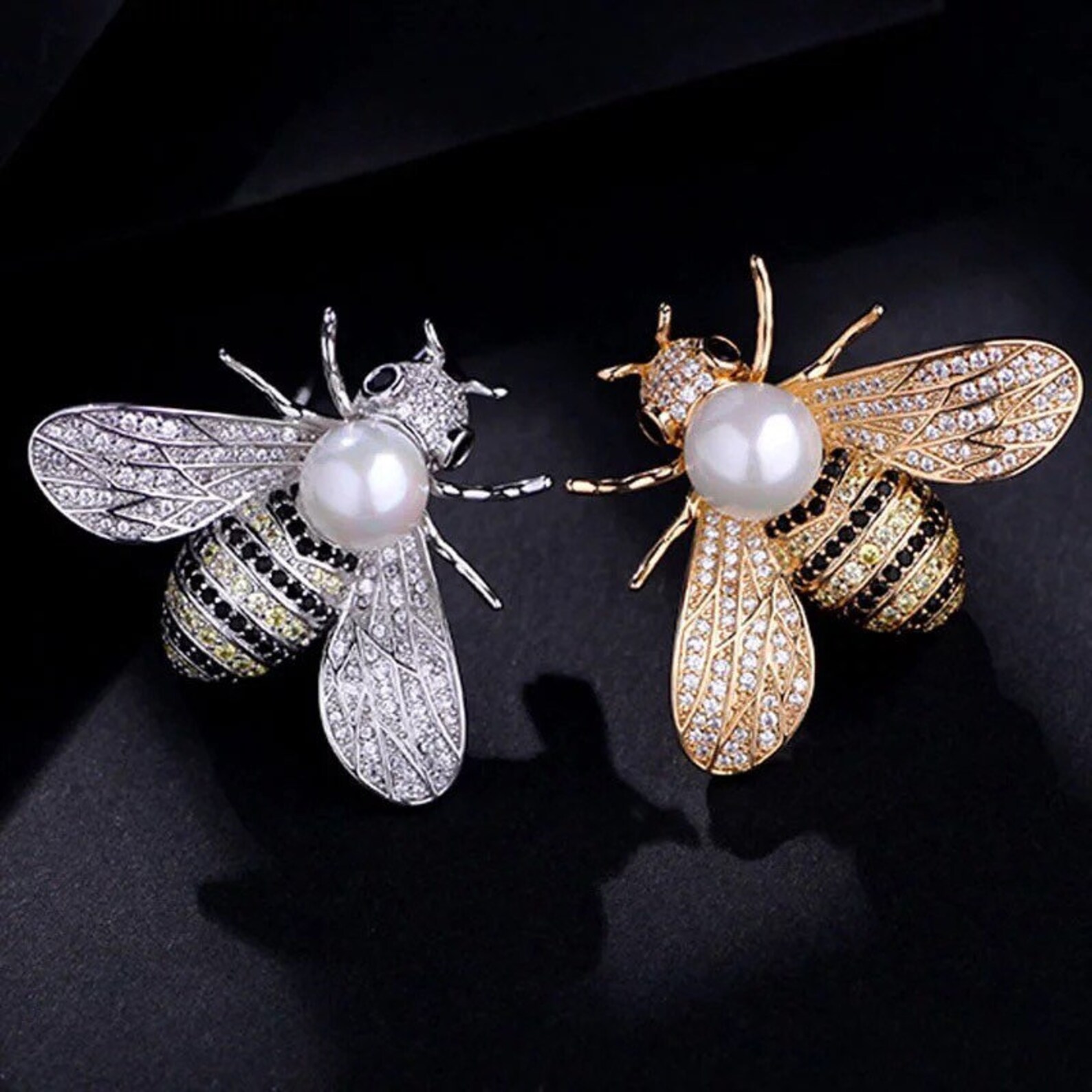 Bumble Honey Bee Gold Plated Vintage Zircon Jeweled Pearl Bee - Etsy