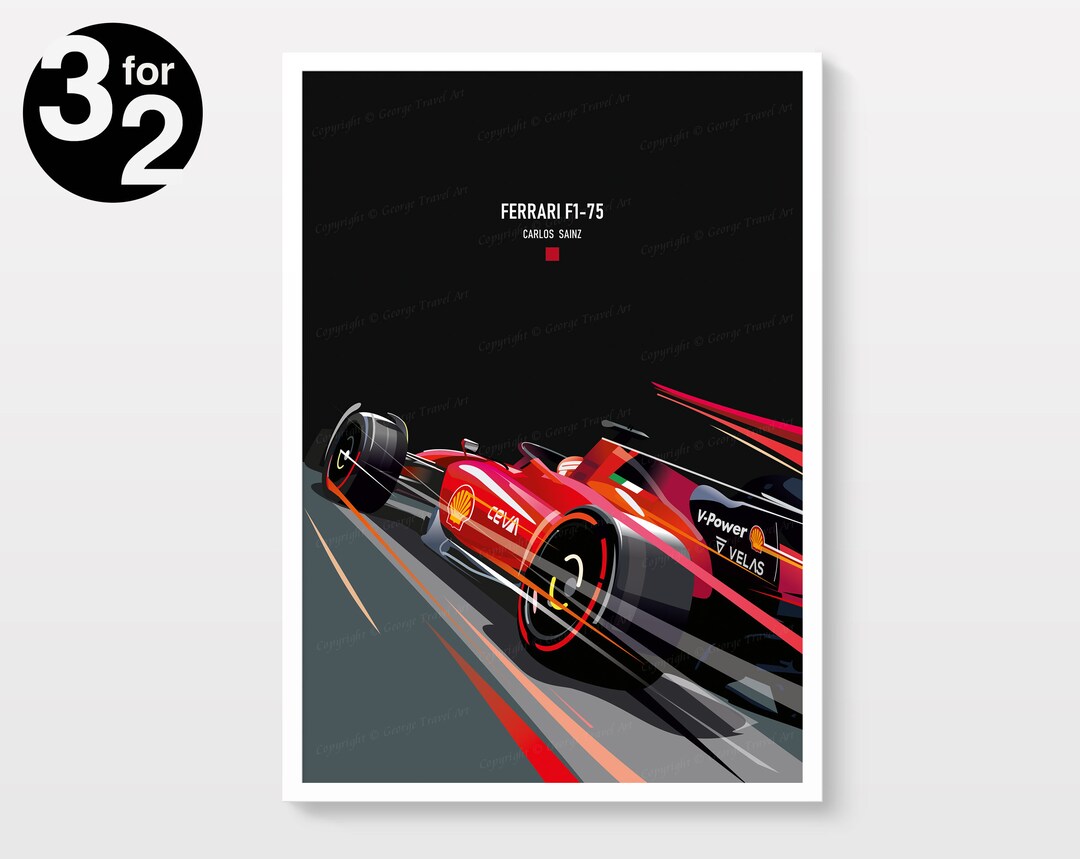 Ferrari F1 Poster / F1-75 Print / Carlos Sainz / F1 Wall Art / Race Car ...