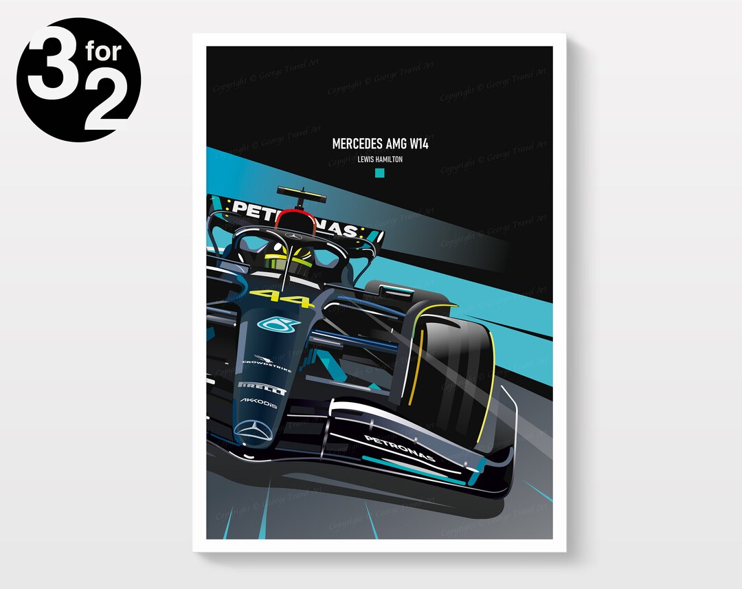 F1 Mercedes AMG W14 Poster / Lewis Hamilton / F1 Wall Art Print / Race ...