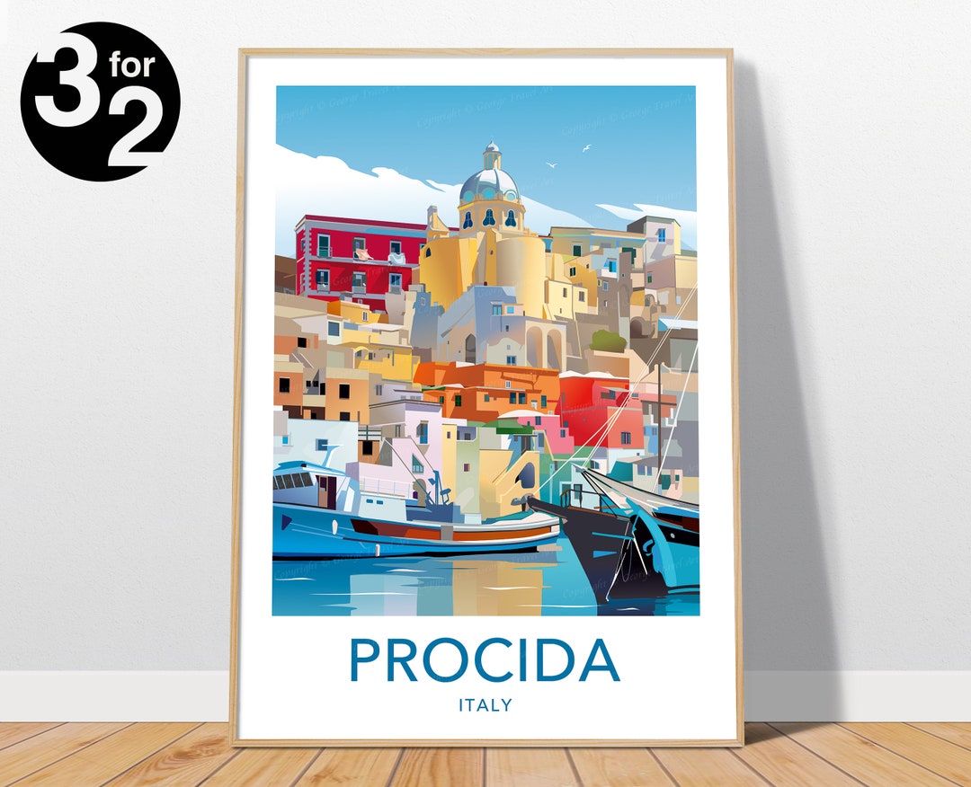 Procida Travel Poster / Naples Itay Travel Print / Port of Corricella ...