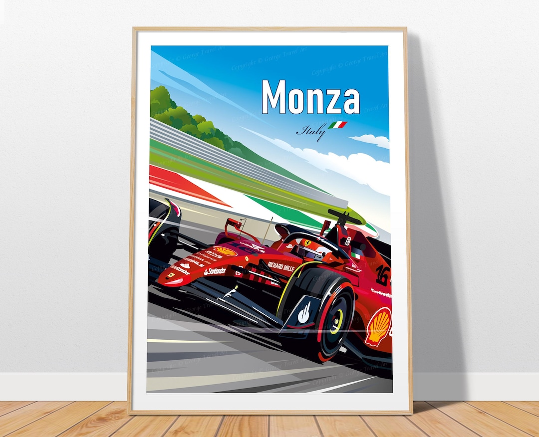 Monza F1 Racing Poster: Ferrari, Charles Leclerc, Italian Grand Prix ...